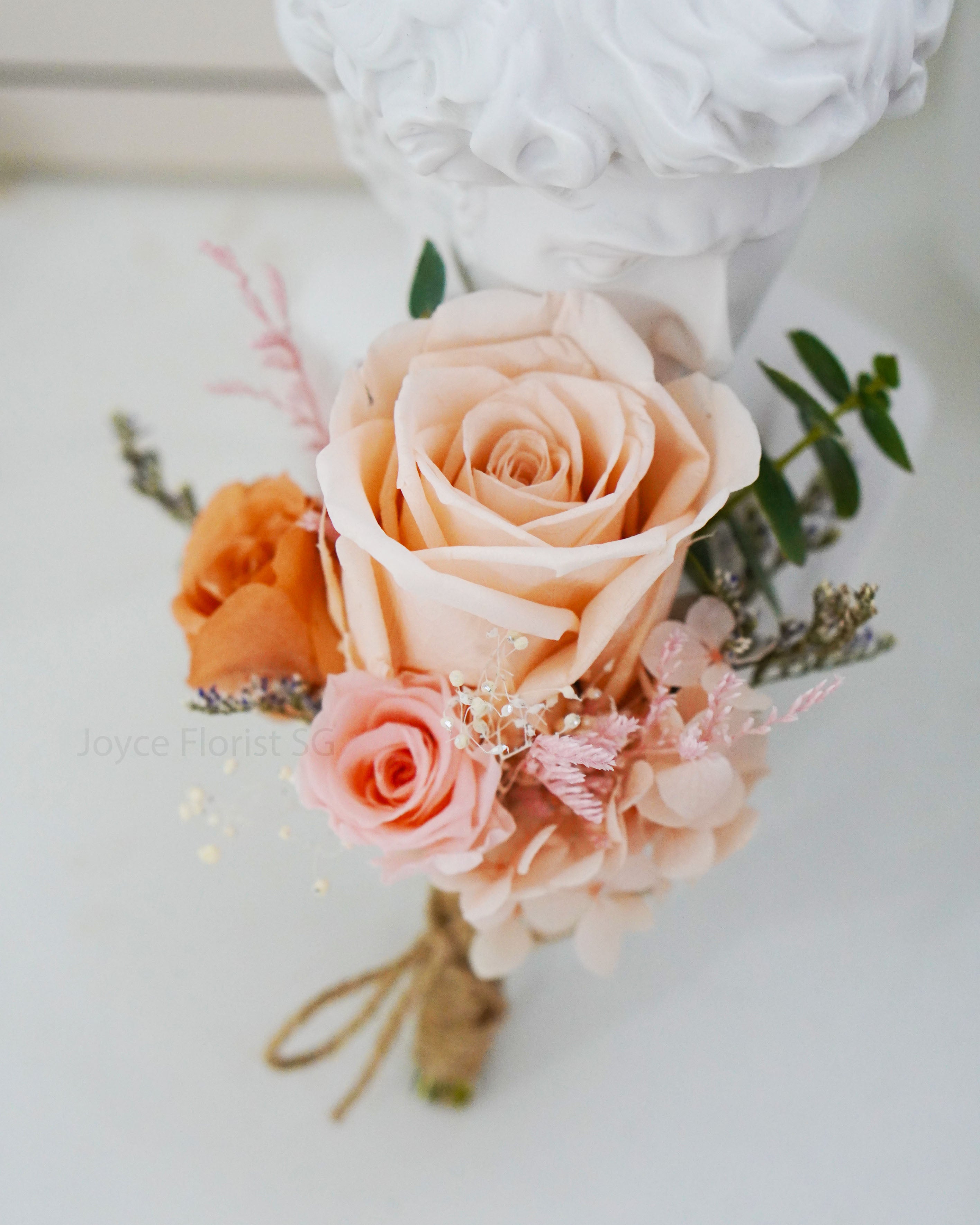 Boutonnieres - Preserved Peach & Pink Rose – Joyce Florist SG